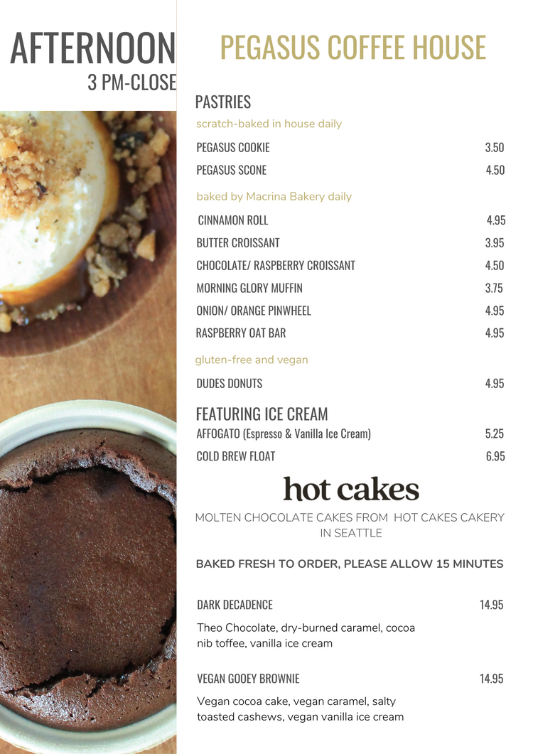 Coffee House Afternoon Menu – Pegasus Coffee